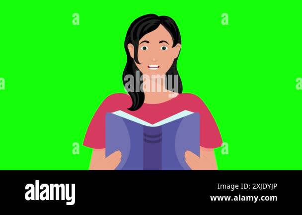 cartoon girls reading book green screen animation Stock Video Footage ...