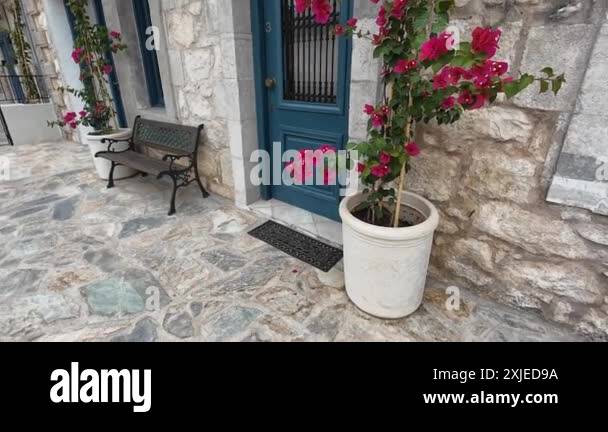 Karya village, Lefkada, Greece-07.02.2024. The facade of a traditional ...