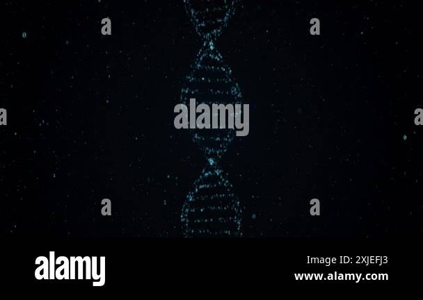 DNA strand symbol animation from glowing binary code symbols on digital background, 4k abstract ...