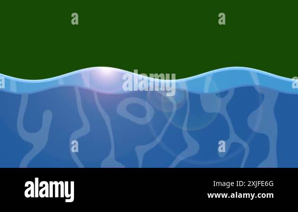 Sea water with texture and sun reflection, 2d graphic animated ocean ...