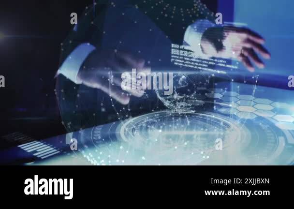 Holographic globe and network connections animation over person using ...