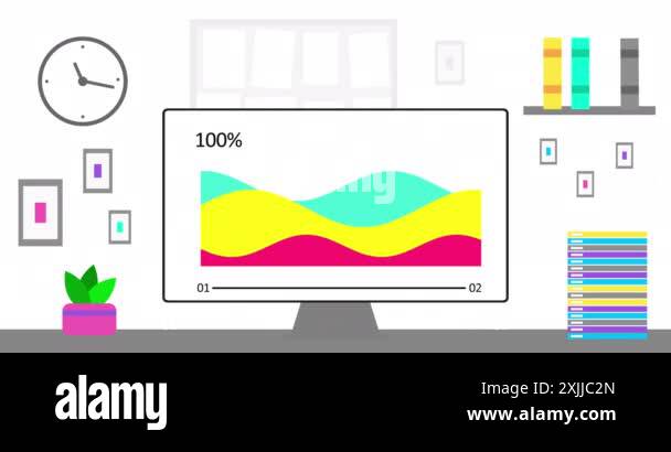 Office computer with simple modern round Infographics on screen. Modern ...
