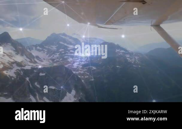 Pilot flying small aircraft with network connections animation over ...