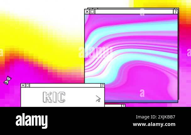 Animation of digital interfaces with kick text and colourful shapes on colourful background ...