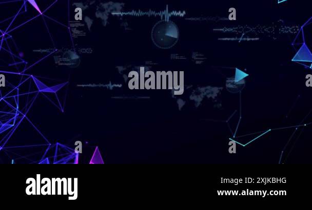 Global data analysis and radar scanning animation over world map and graphs. Technology ...