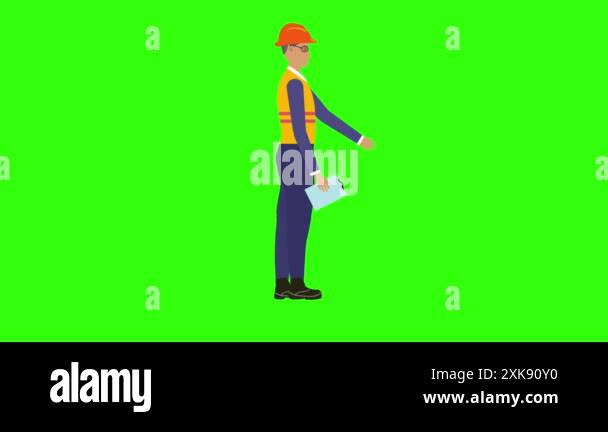 Character animation of construction engineer, looking on the project ...