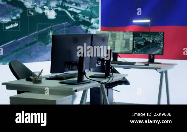 Empty russian command center for the military using high tech gear to ...