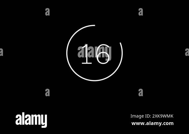 20 seconds countdown timer on black background with white circle ...