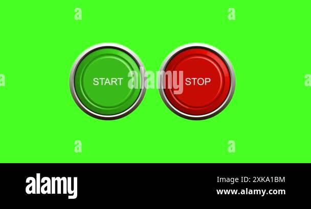 Mouse click on the start and stop button, 4K animation on a green ...