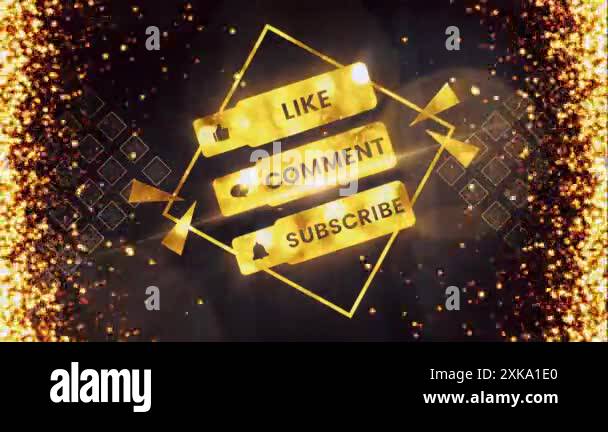 Like Comment Subscribe golden cinematic title text with gold glittering ...
