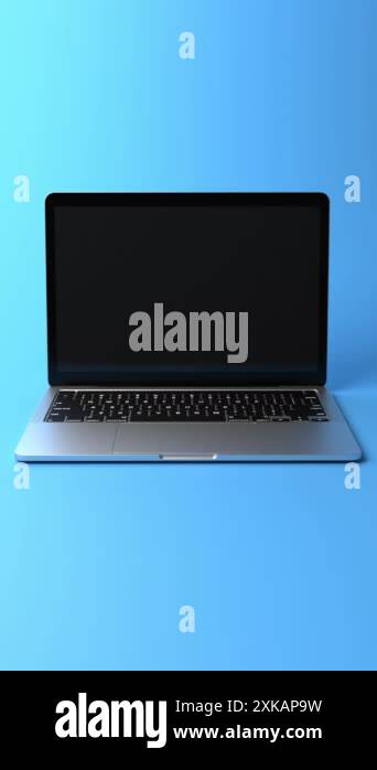 Blank green screen laptop template in portrait mode for social media ...