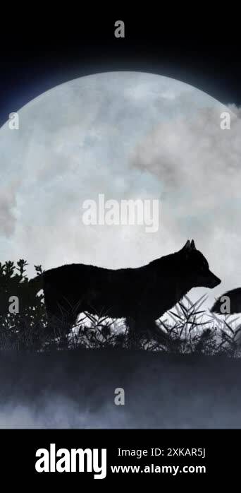 Vertical Wolf Pack Full Moon Howl 4K Loop features silhouettes of ...