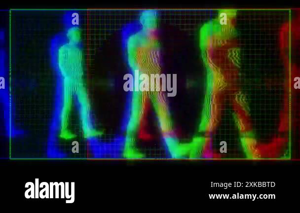 Looping data screen with walking human figure, digital information, data overlays and RGB ...