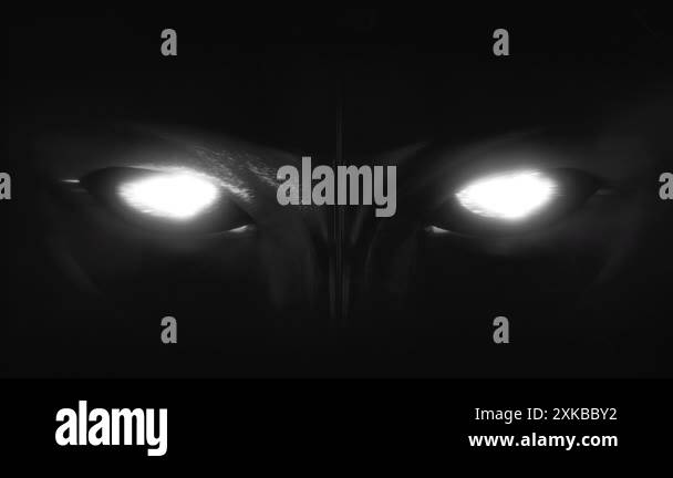 A stylised black and white sequence of a masked entity in the dark ...