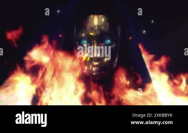 A masked entity in the dark wearing a hooded cloak, with piercing ...