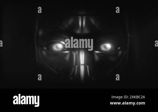 A stylised black and white sequence of a masked entity in the dark ...