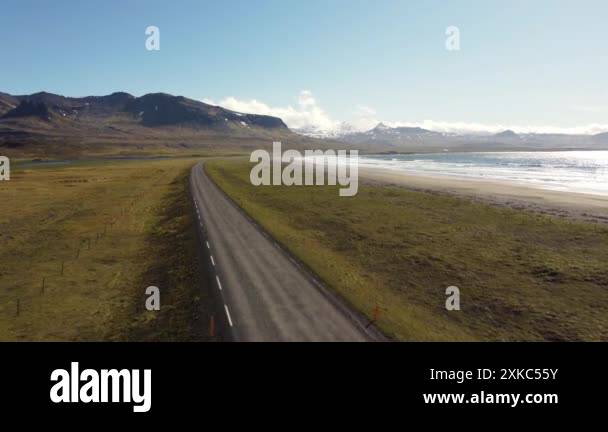 Scenic roads of iceland, road 54 with Snaefellsjokull stratovolcano ...