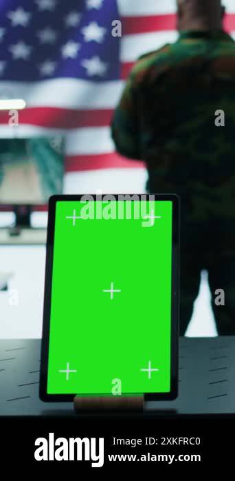 Vertical Video Us Military Working In A Control Center With Isolated Mockup Soldiers Examining
