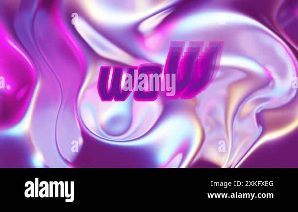 Animation of wow text over neon pattern background. Global video game, digital interface ...