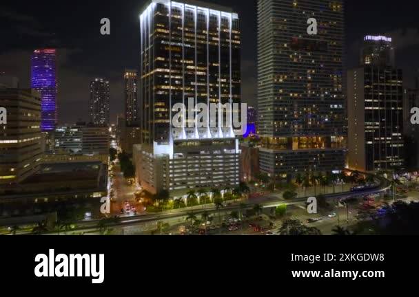 Downtown district of of Miami Brickell in Florida, USA. Brightly ...
