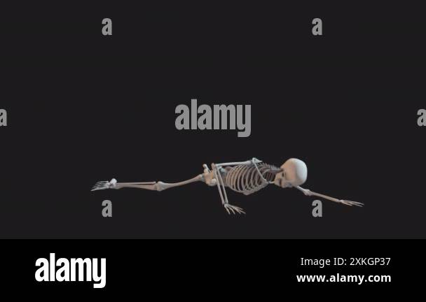 A 3D animated Skeleton character laid on the ground and standing up in ...