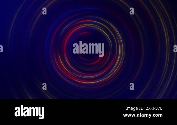 Radial abstract neon background. Laser neon lines move in a circle along a circle dark geometry ...