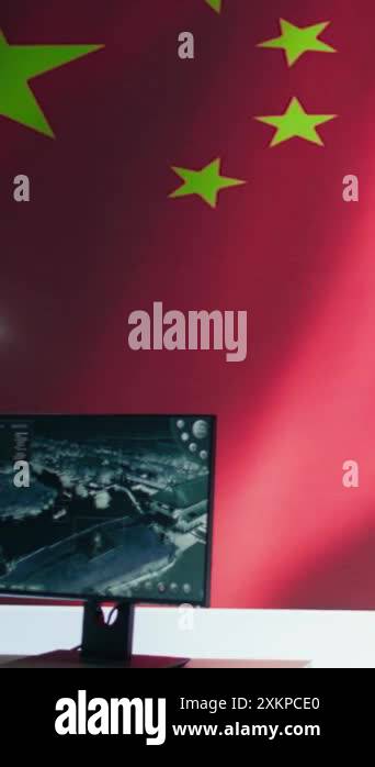 Vertical Video Empty chinese army power base control room using radar ...