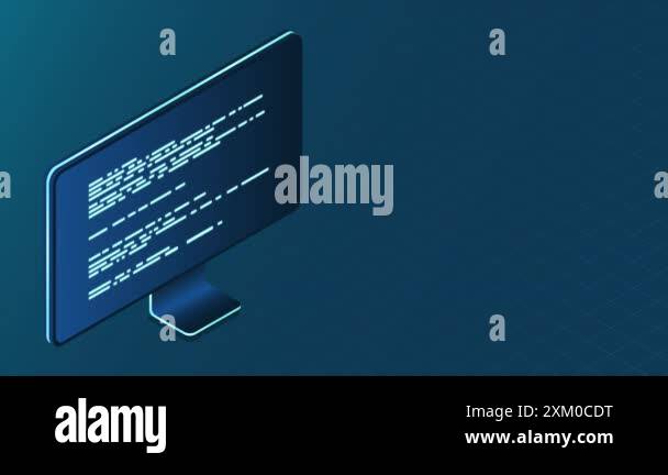 Isometric monitor animation. Computer monitor isometric desktop. Modern monitor. 4K video ...