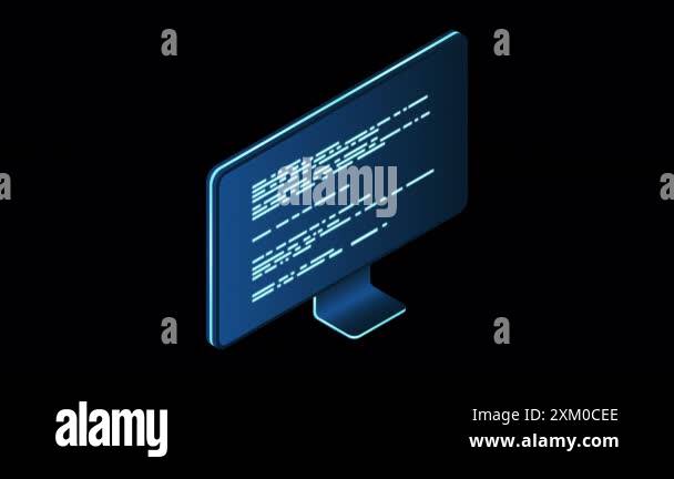 Isometric monitor animation. Computer monitor isometric desktop. Modern monitor. 4K video ...