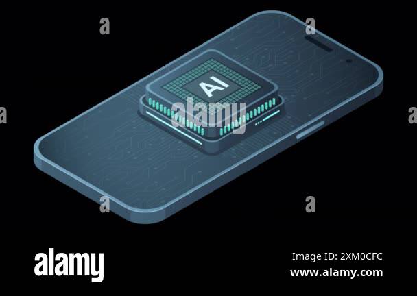 Isometric smartphone with AI animation. Artificial intelligence and ...