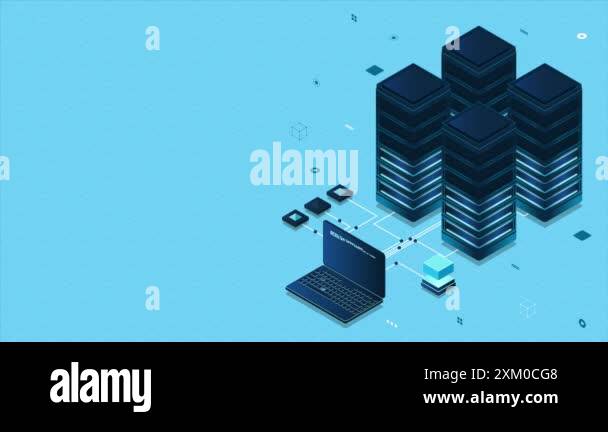 Database servers animation. Server room data center. Hosting server ...