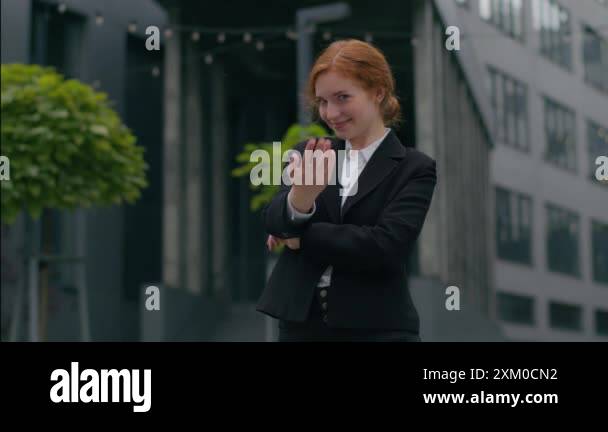 Happy friendly smiling young Caucasian ginger businesswoman recruiter ...