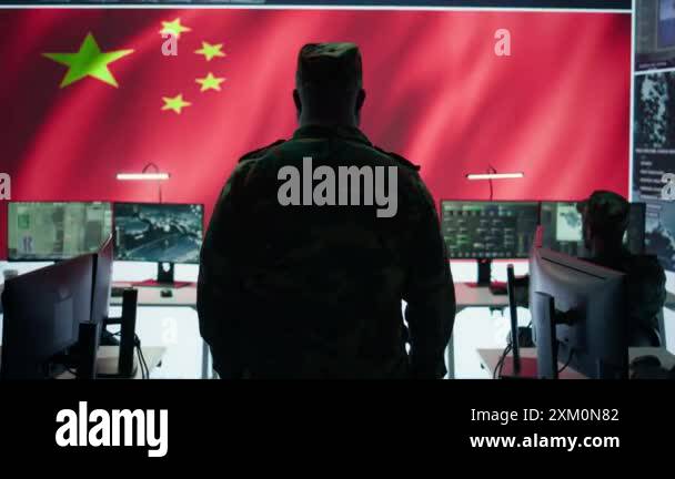 American army working in a command post with green screen, soldiers ...