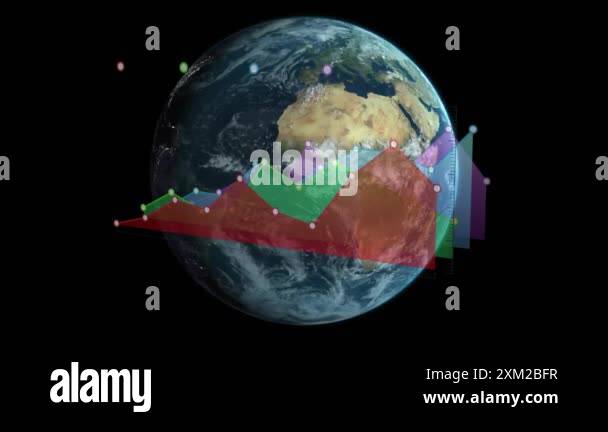 Animating Graph Over Rotating Earth Showing Global Data Analysis Animation Visualization