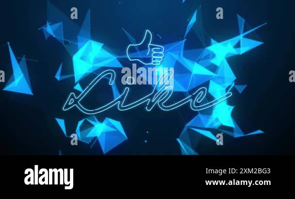 Like Text And Thumbs Up Sign Animation Over Blue Geometric Shapes