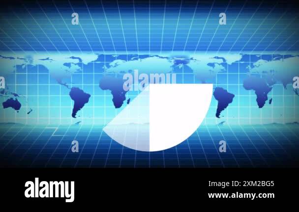Displaying world map with grid lines and animated pie chart. Geography ...