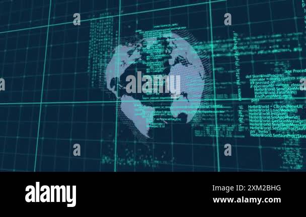 Digital Globe Animation Over Binary Code And Data Visualization