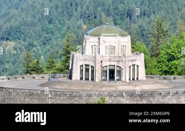 Aerial Zoom: Stunning view of historic Vista House at Crown Point in ...