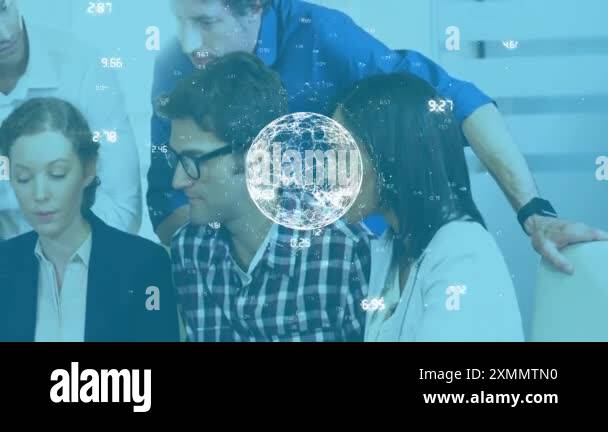 Network of connections and data processing animation over diverse ...