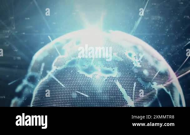 Digital globe with data points and light beams, global network ...