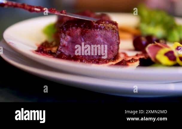 barbecue fresh beef meat with blood steak serving delicious food cut ...