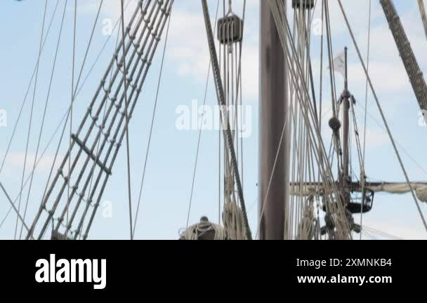 Cagliari, Sardinia, Italy: Jun 20 2024: mainmast with rope ladders a ...