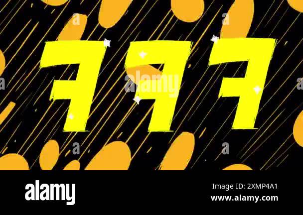 Cartoon animation of spinning slots with 777 on a black screen. Landing ...