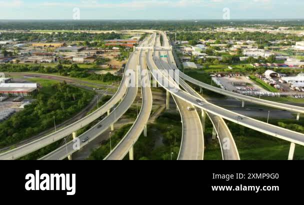 Massive highway intersection in American city area. Stacked elevated ...
