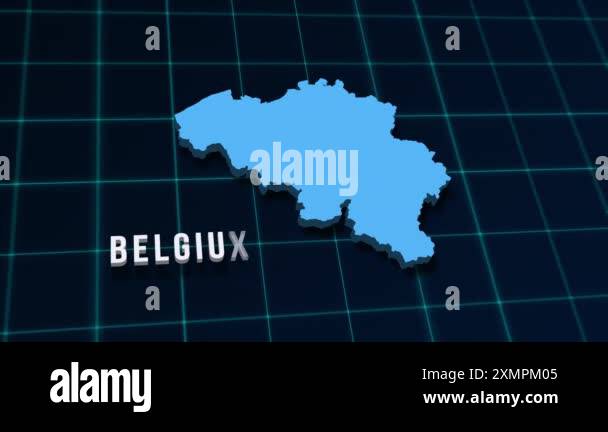 Belgium digital geographic map 3d video on coordinates blue grid ...