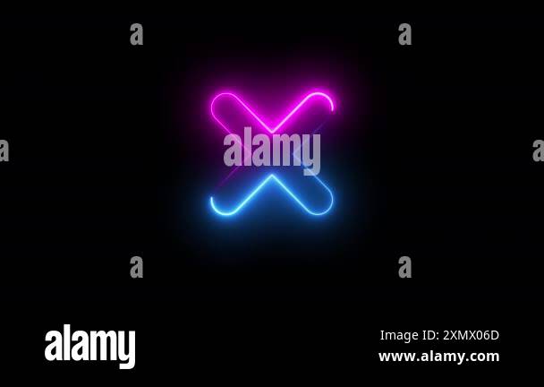 neon animation of cross on black background, fast moving blue and pink ...