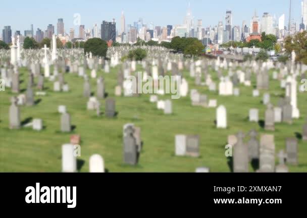 New York City Calvary cemetery in Queens, USA. Manhattan Midtown urban ...