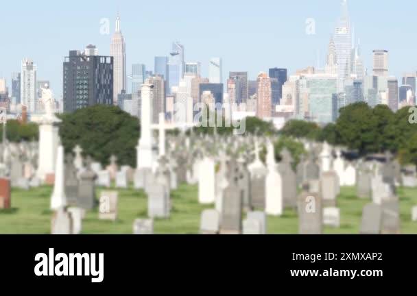 New York City Calvary cemetery in Queens, USA. Manhattan Midtown urban ...
