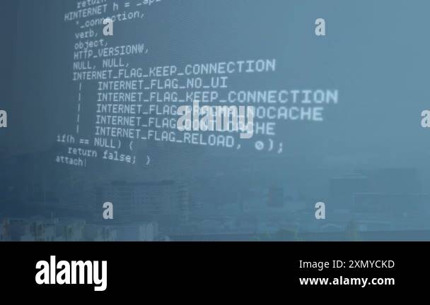 Animating Programming Code And Mathematical Formulas Over Cityscape Background Technology