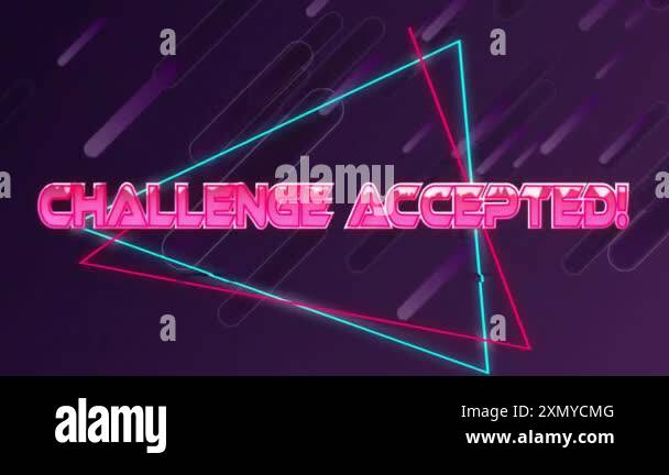 Animation of challenge accepted text over neon pattern background ...